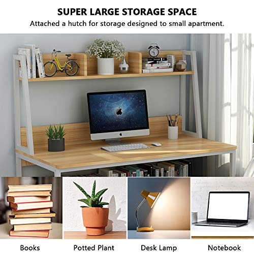 Tribesigns Computer Desk with Hutch, 47 inches Home Office Desk with Space Saving Design with Bookshelf for Small Spaces (Light Walnut, 47)
