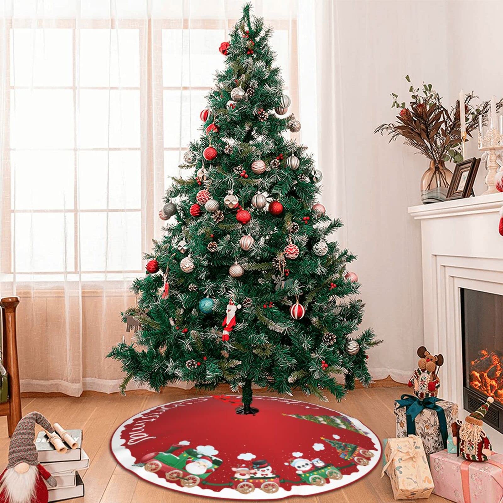 48 Inch Christmas Tree Skirt, Truck Xmas Tree Mat for Christmas Party Home Decor, Merry Christmas Tree Skirts for Christmas Tree Holiday Decorationsā¦