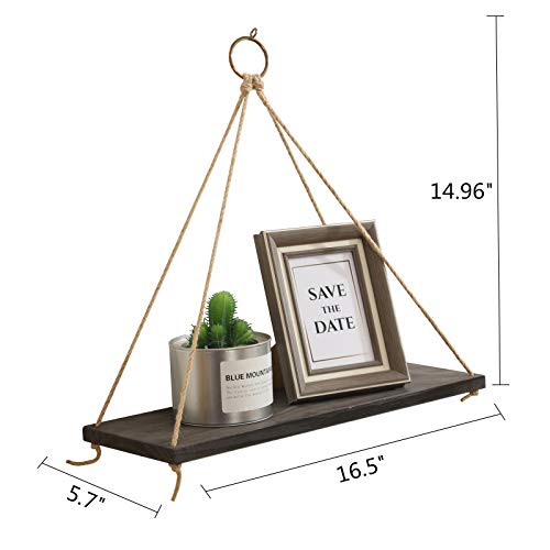 PENGKE Hanging Shelves Set of 2 Boho Wall Decor,Small Floating Window Hanging Plant Shelf,Rustic Wood Floating Storage Shelf for Bedroom Bathroom Living Room Kitchen,Wooden Bookshelf