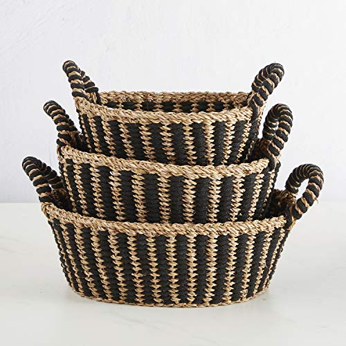 47th & Main Oval Basket Set, Medium, Seagrass-Black Stripe