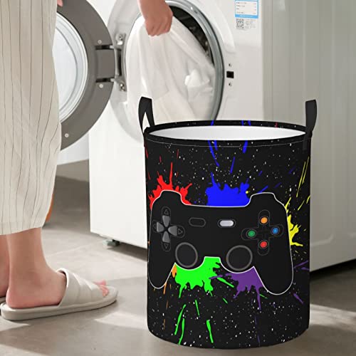Gbuzozie 38l Round Laundry Hamper Game Joystick Storage Basket Waterproof Coating Organizer Bin For Nursery Clothes Toys