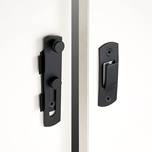 INIRET 2 Packs Barn Door Latches,3.93” x 2.75” Matte Black Stainless Steel barn gate flip Door Latch Bi-fold Door Lock,Sliding Door Antique Lock Gate Latches Wine Cabinet Closet Door Latches