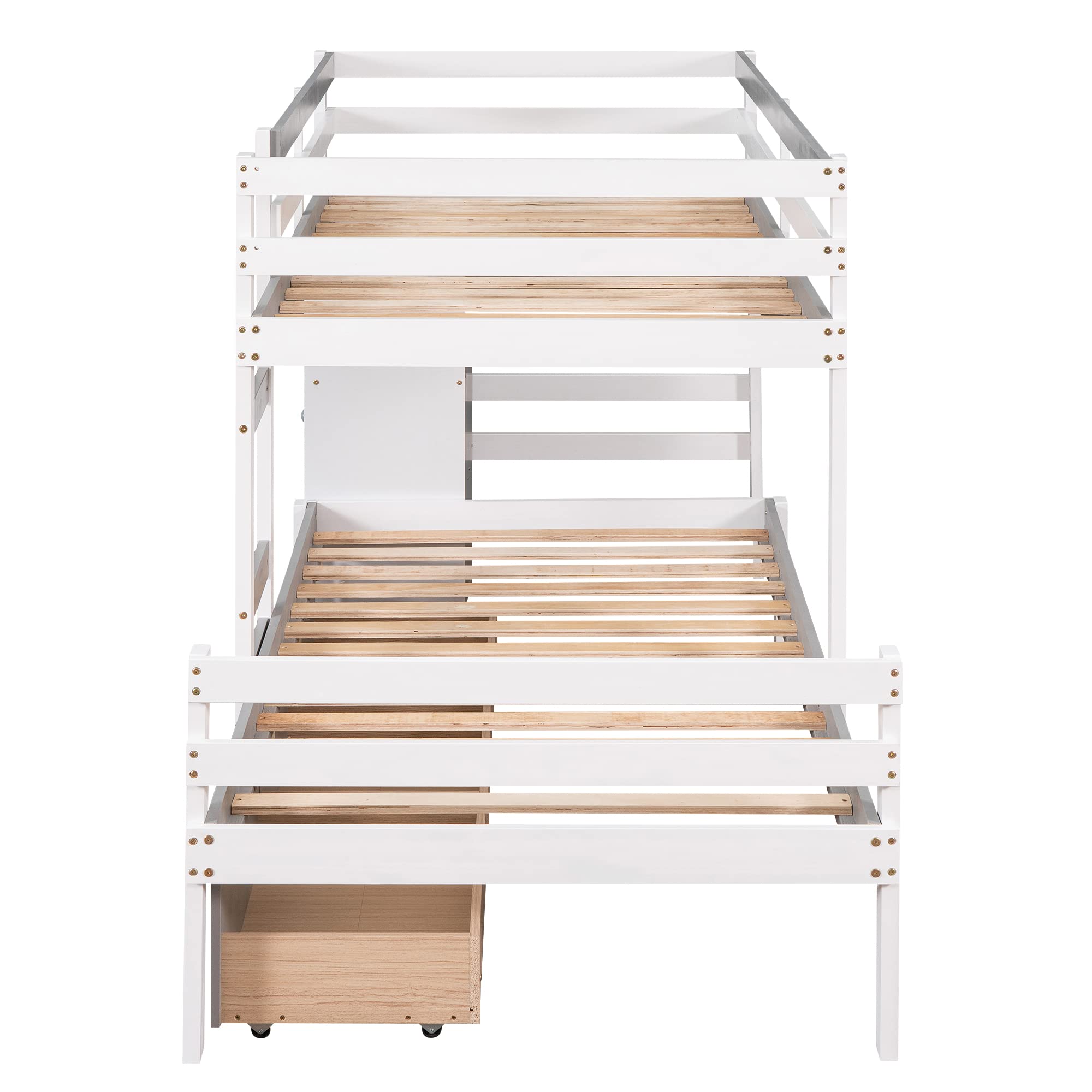 Harper & Bright Designs Low Bunk Bed with Storage Drawers and Ladder, Solid Wood Twin Over Twin Bunk Bed Frame for Kids Teens Girls Boys - Natural