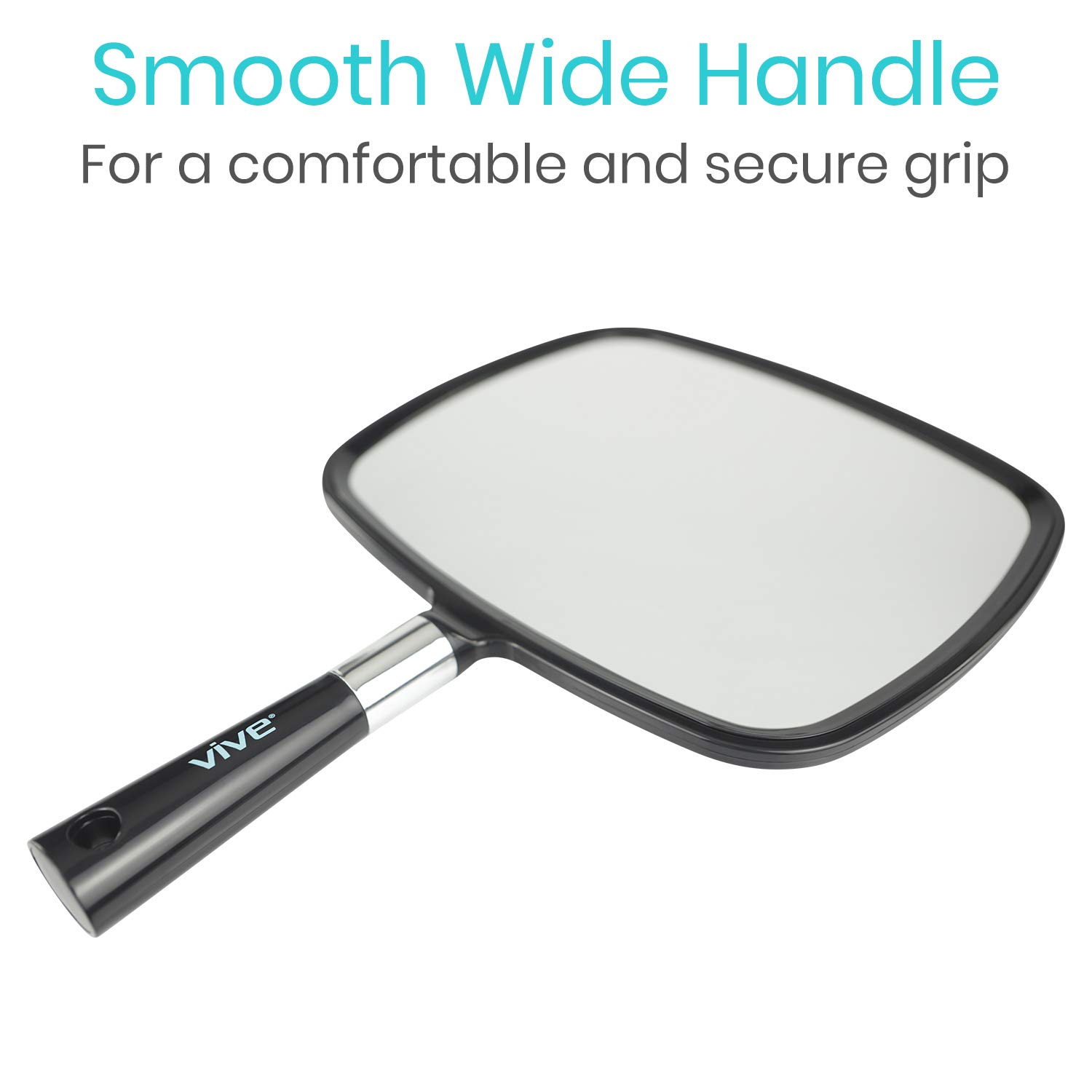 Vive Hand Mirror - Handheld Mirror with Handle - Extra Large Travel Portable Design - Makeup Mirror, Hair, Bathroom, Shaving, Barber - Vanity for Women, Men with Paddle Handle - Black Plastic Tool