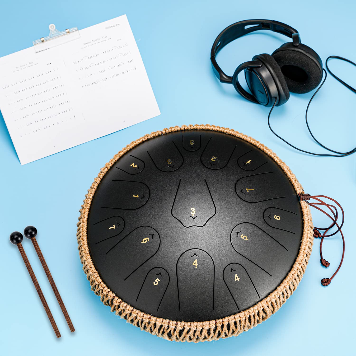 ChunFeng Steel Tongue Drum 14 Inch 15 Notes C-Key Healing Drum , Gift For All Ages ,Pure Sound Quality ,With Drum Mallets ,Carry Bag, Palm Set, Sheet Music (YH-06)
