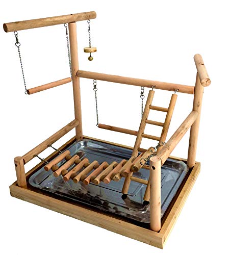 Mrli Pet Large Parrots Playstand Bird Playground Wood Perch Gym Stand Playpen Bird Ladders Exercise Playgym with Feeder Cups for Electus Cockatoo Parakeet Conure Cockatiel Exercise Toy