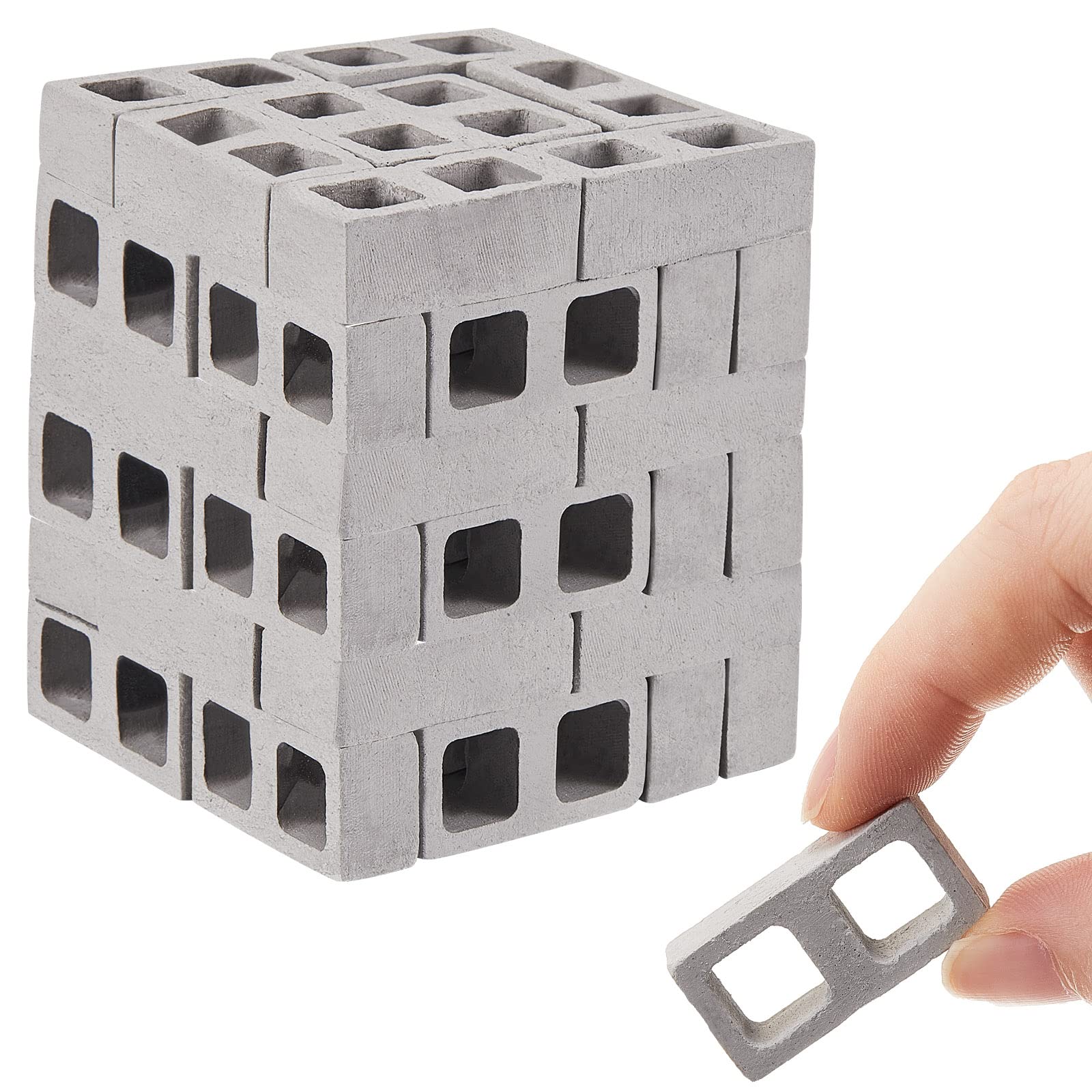 Civaner 50 Packs Miniature 1/12 Scale Mini Bricks Concrete Tiny Dollhouse Accessories for Kitchen Garden Landscaping Model Architect Buildings DIY Construction Office Desk Toys Supplies