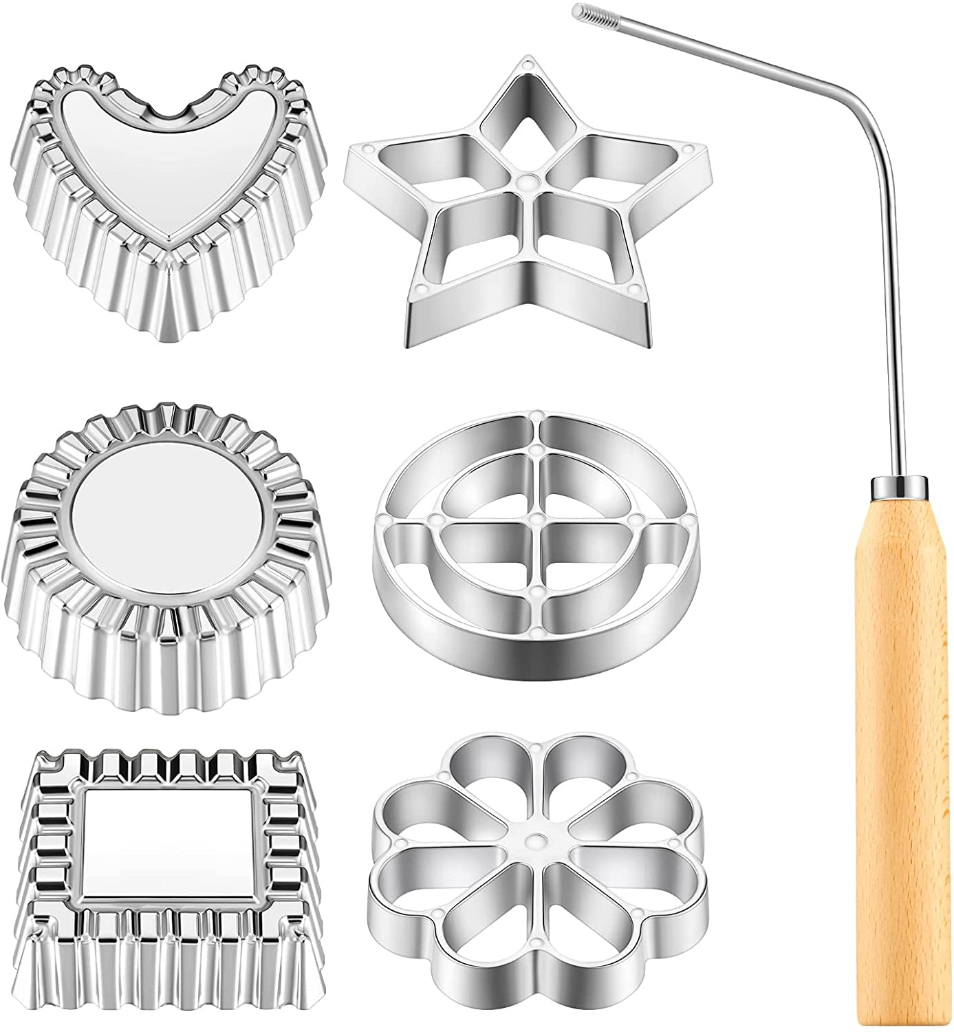7 Pieces Rosettes Timbale Set, Rosette Iron Set with Handle, Lotus Flower Bunuelos Cookie Maker Mold, Funnel Cake Maker Kit…