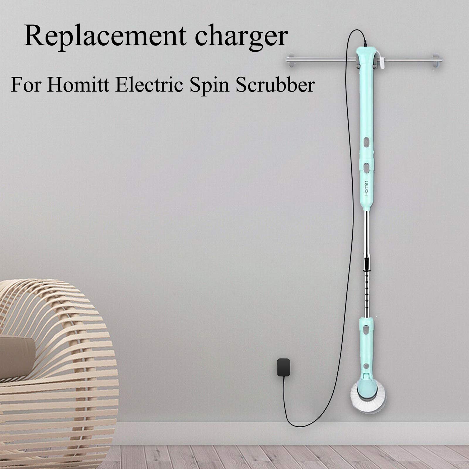 WUKUR Charger for Homitt Electric Spin Scrubber, AC Adapter for Homitt Scrubber HM115C, HM115CW, HM115CD,HM115CG HM204C and More, Replacement Homitt Charger 2 Prong Adapter