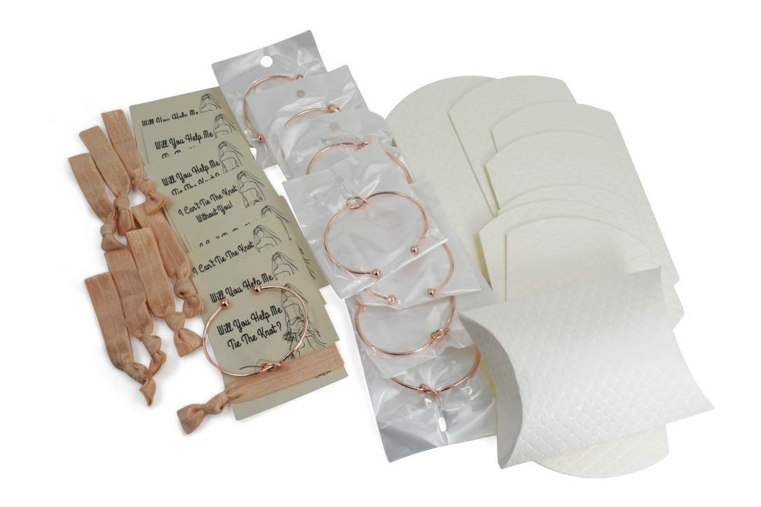 7 Rose Gold Bridesmaid Gift Bracelets Kit. "I Can't Tie The Knot Without You" Bridesmaid Cards & Gift Box. The Tie Knot Cuff or Heart Bracelet Gifts Is a perfect Proposal Idea & Bridal Party Gifts.