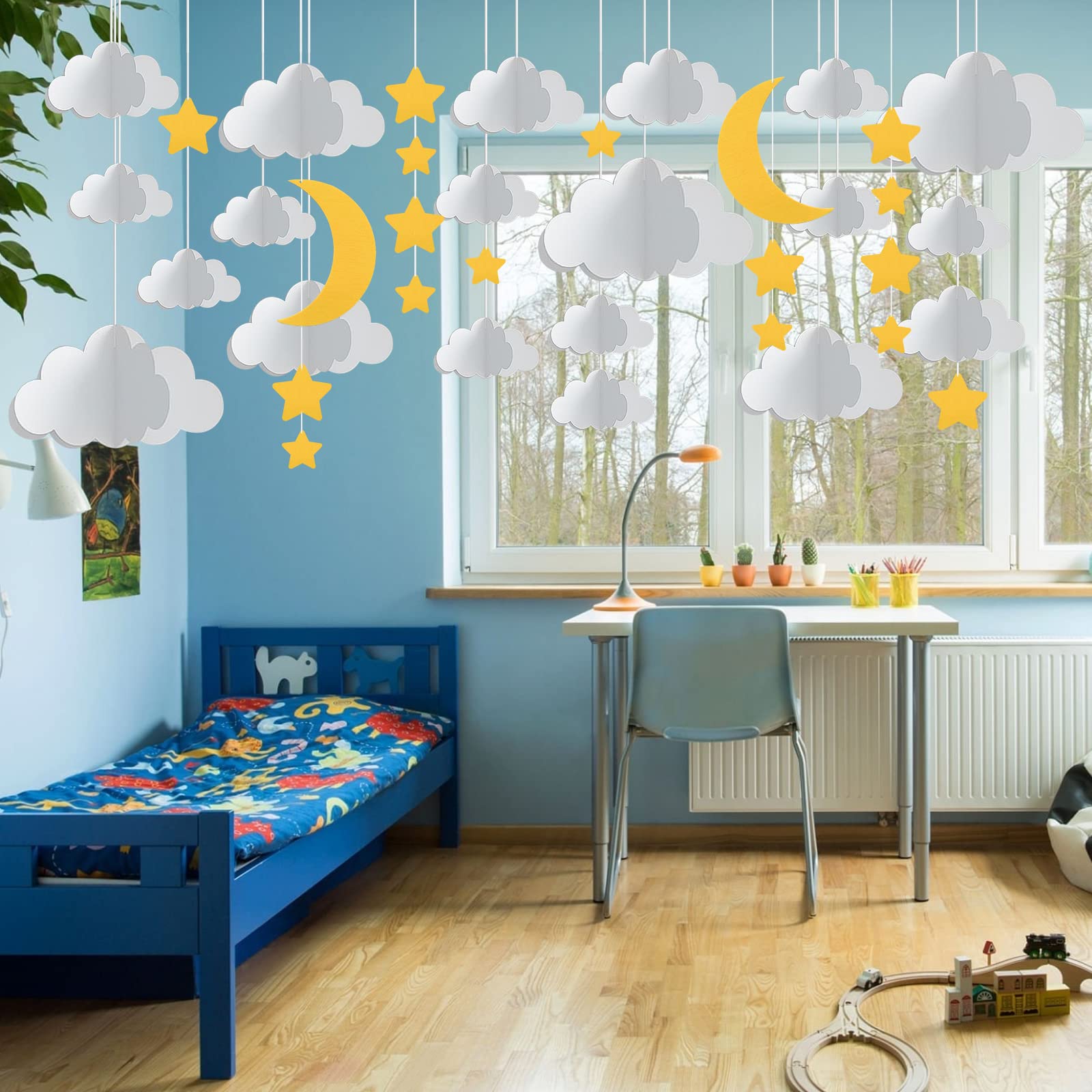 37 PCS 3D Cloud Decorations Hanging Clouds for Ceiling Cloud Party Decorations Felt Fake Cloud Ornaments Cloud Props for Art Wedding Birthday Nursery Classroom Children Room