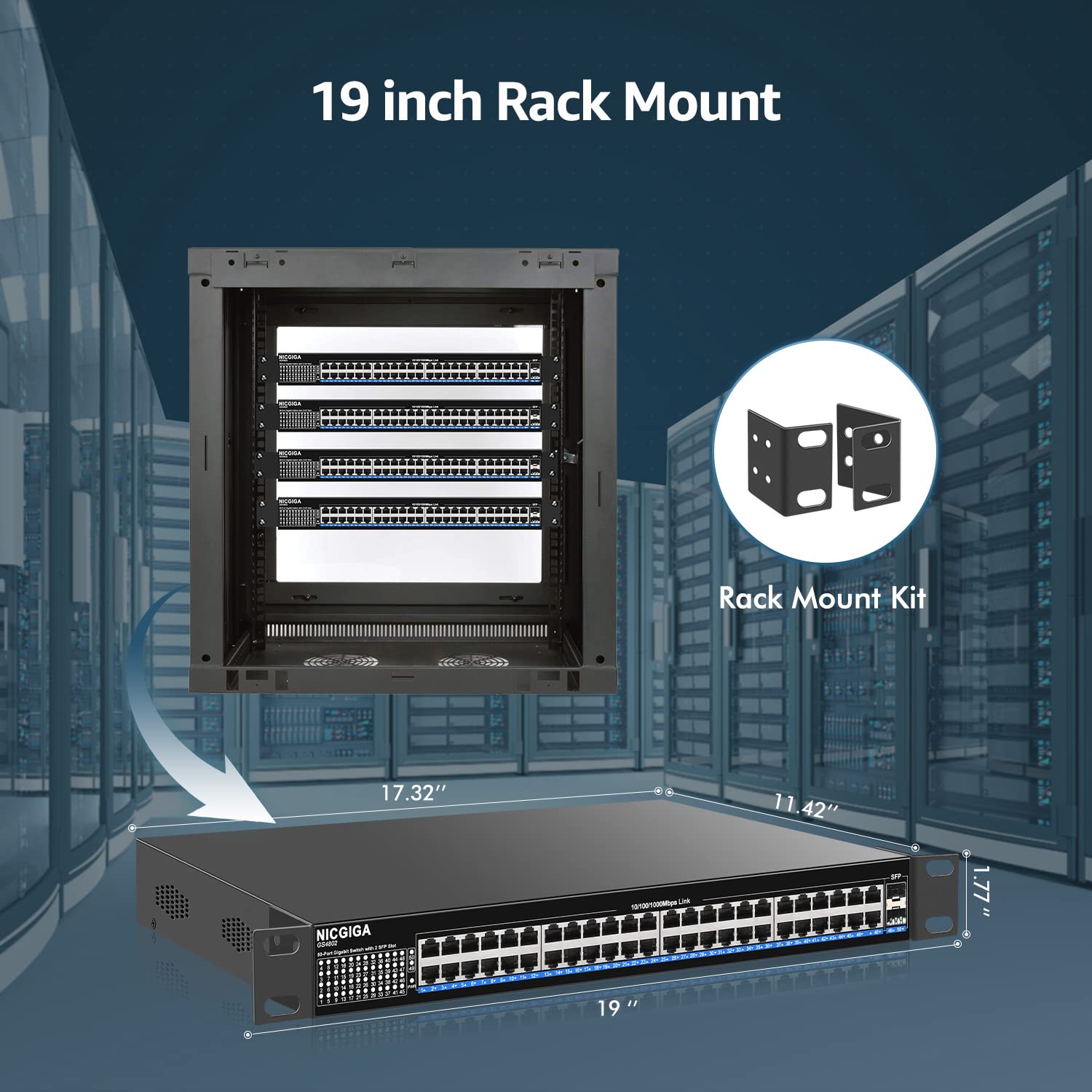 48 Port Gigabit Ethernet Switch Unmanaged + 2 x 1G SFP Port, NICGIGA Network Switch, Rack Mount, Plug and Play