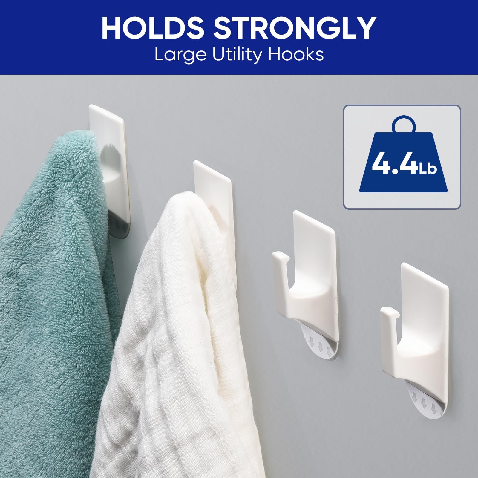 BBHLIFE Wall Hooks 4.4lb/2KG(Max load) Removable Hooks, Waterproof and Oilproof, suitable for Bathroom, Kitchen, damage-free Hooks, No Tools Wall Hooks for Hanging Christmas 2 PCS/PACK