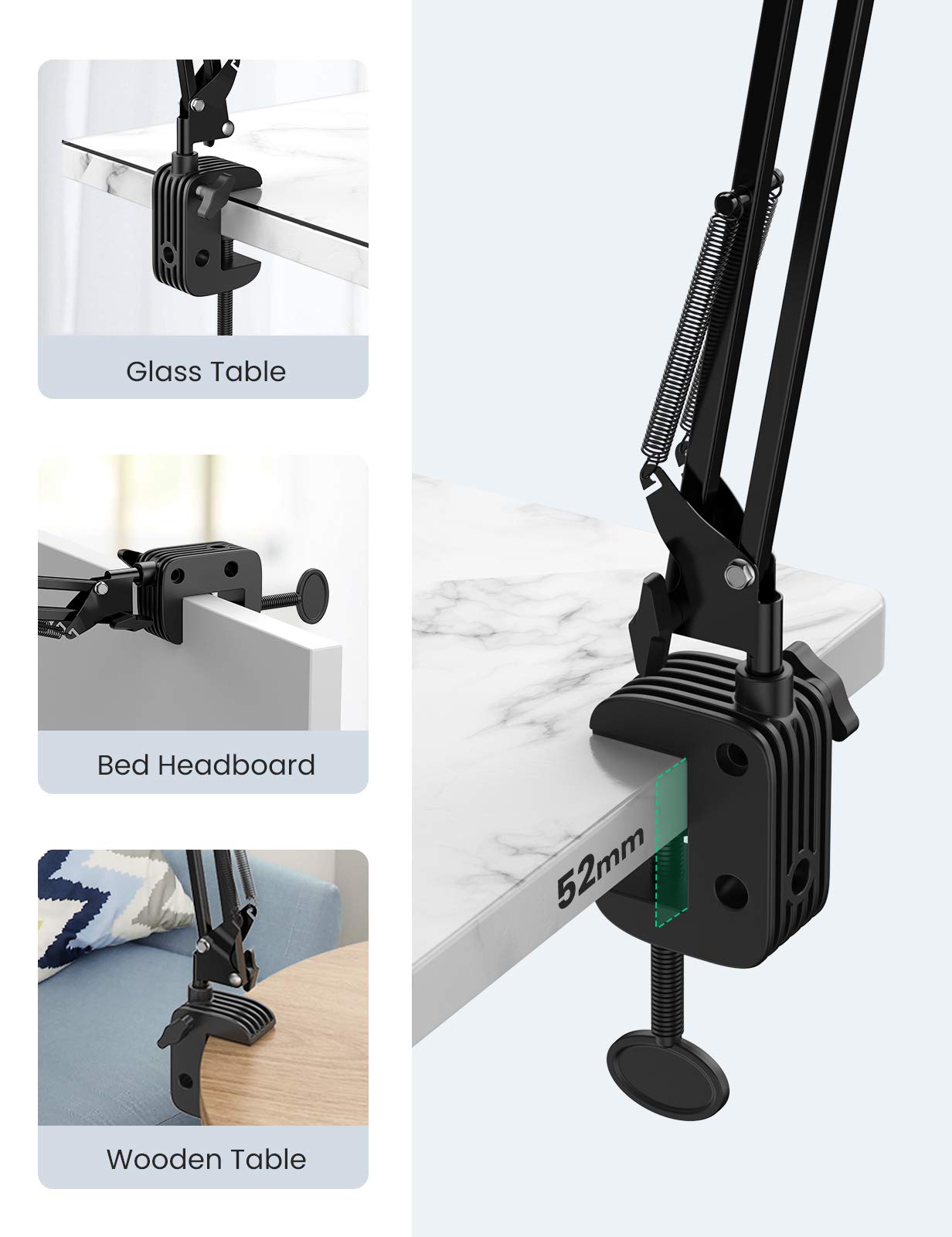 UGREEN Tablet Stand Holder for Bed Long Arm Adjustable Tablet Mount Flexible Clamp Desktop Stand Overhead Compatible for iPad Pro 10.5,9.7, Air Mini 5 4 3 2, iPhone, E-Reader, Black