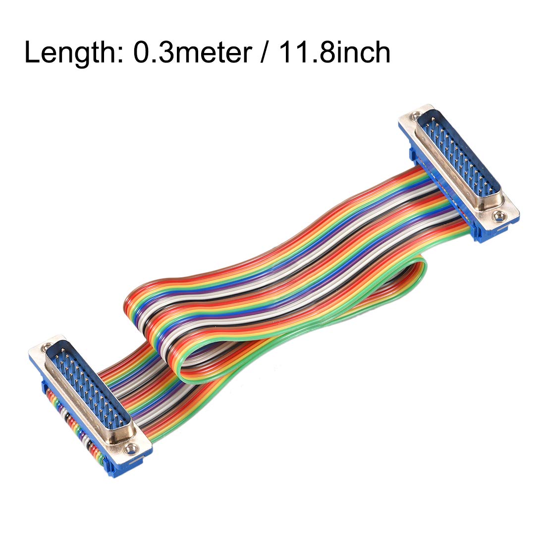 uxcell IDC Rainbow Wire Flat Ribbon Cable DB25 Male to DB25 Male Connector 2.54mm Pitch 11.8inch Length