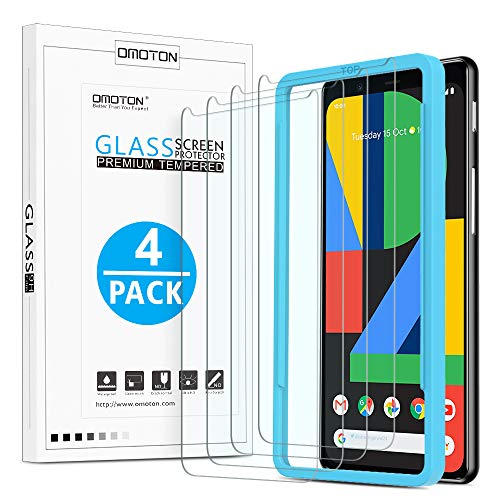 OMOTON [4 Pack Screen Protector for Google Pixel 4 (5.7 Inch), Tempered Glass/Alignment Frame/Scratch Resistant/Only Cover Display Area