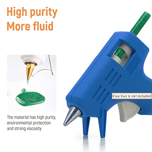 FOCMKEAS 16 PCS Mini Hot Glue Sticks 0.27" Dia. x 3.94" Long Hot Melt Glue Gun Sticks All Purpose Adhesive for Multi-Temp Hot Glue Gun Glue DIY Work, Glitter Green