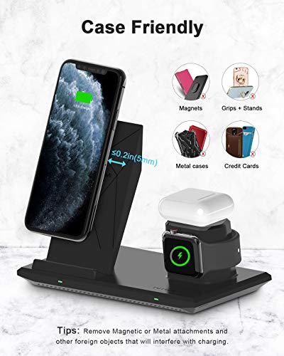 Wireless Charger - NANAMI 3 in 1 Fast Wireless Charging Station for Apple Watch Series 5/4/3/2/1,AirPods Pro, iPhone 15/14/13/12/11/XS/XR/X,Galaxy S24/S23/S22/S21/S20/S10/S9/Note 20(with 18W Adapter)