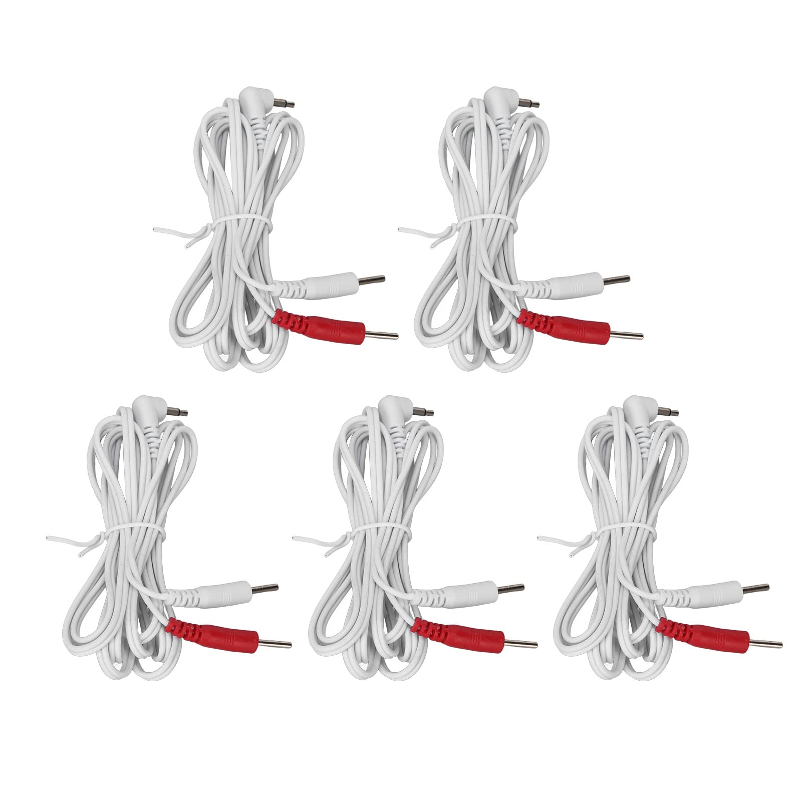ANGGREK 5PCS Electrode Wire, Electrode Wires Cable 2.5mm Elbow 1.5m Long Electrode Wire for Digital Massage Instrument White