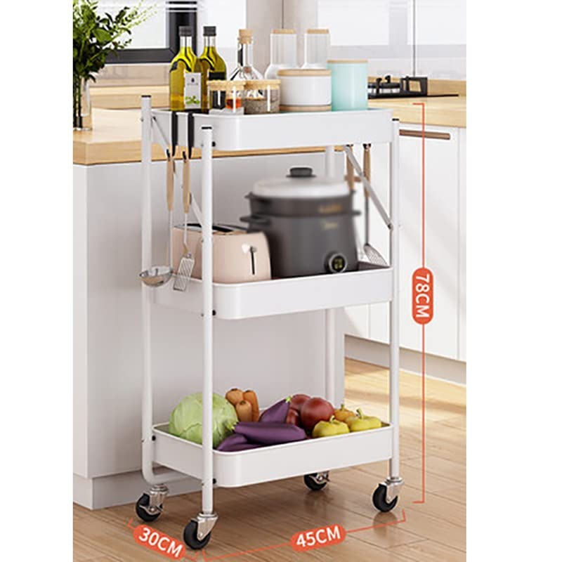 LIRUXUN Metal 3 Tier Folding Trolley Wheeled Kitchen Storage Shelf Trolley (Color : E, Size : 78cm*45cm)