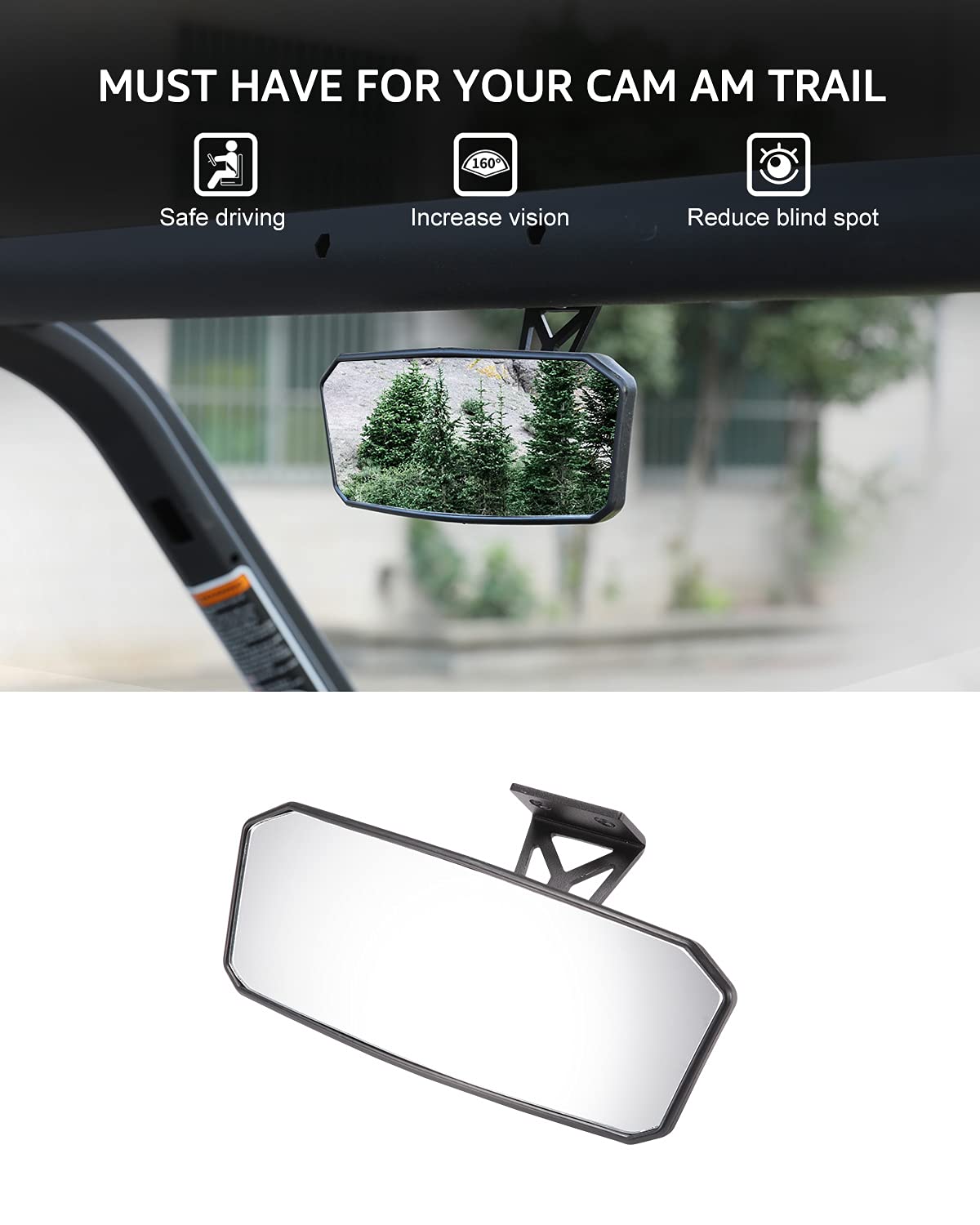 A & UTV PRO Trail Rear View Mirror, Panoramic Convex Center RearView Mirrors for 2017-2024 Can am Maverick Trail Sport, Traxter, 2021-2024 Can-Am Commander Accessories, Replace OEM # 715003638