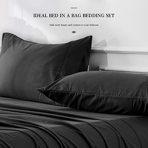 Newspin Twin Bed in a Bag - 5 Pieces Black Comforter Set, Lightweight All Season Ultra Soft Bedding Comforter Set with Comforter, Flat Sheet, Fitted Sheet, Pillowcases & Shams