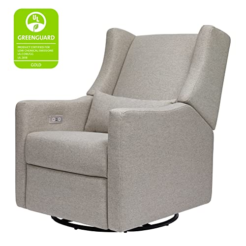 Babyletto Kiwi Electronic Power Recliner and Swivel Glider with USB Port in Performance Grey Eco-Weave, Water Repellent & Stain Resistant, Greenguard Gold and CertiPUR-US Certified
