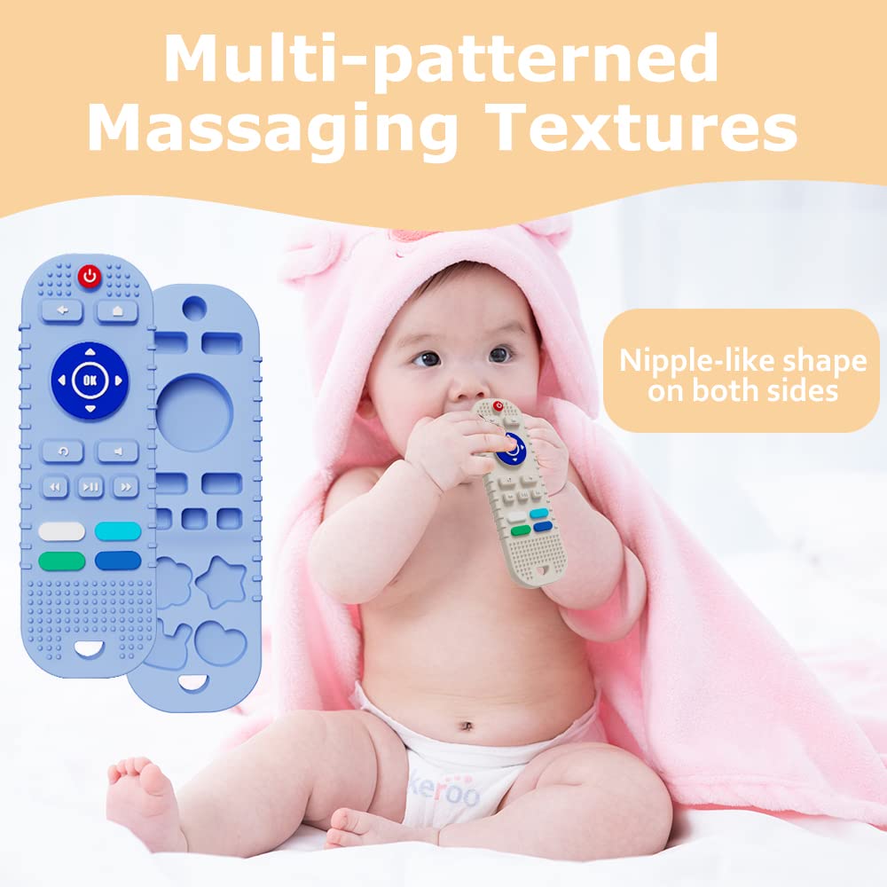 3 Pack Baby Teething Toys, Silicone Baby Toys Teether Chew Toys for Babies, TV Remote Control Shape with Push Sensory Bubble, Infant Teether Early Educational Toy for 3-12 Months
