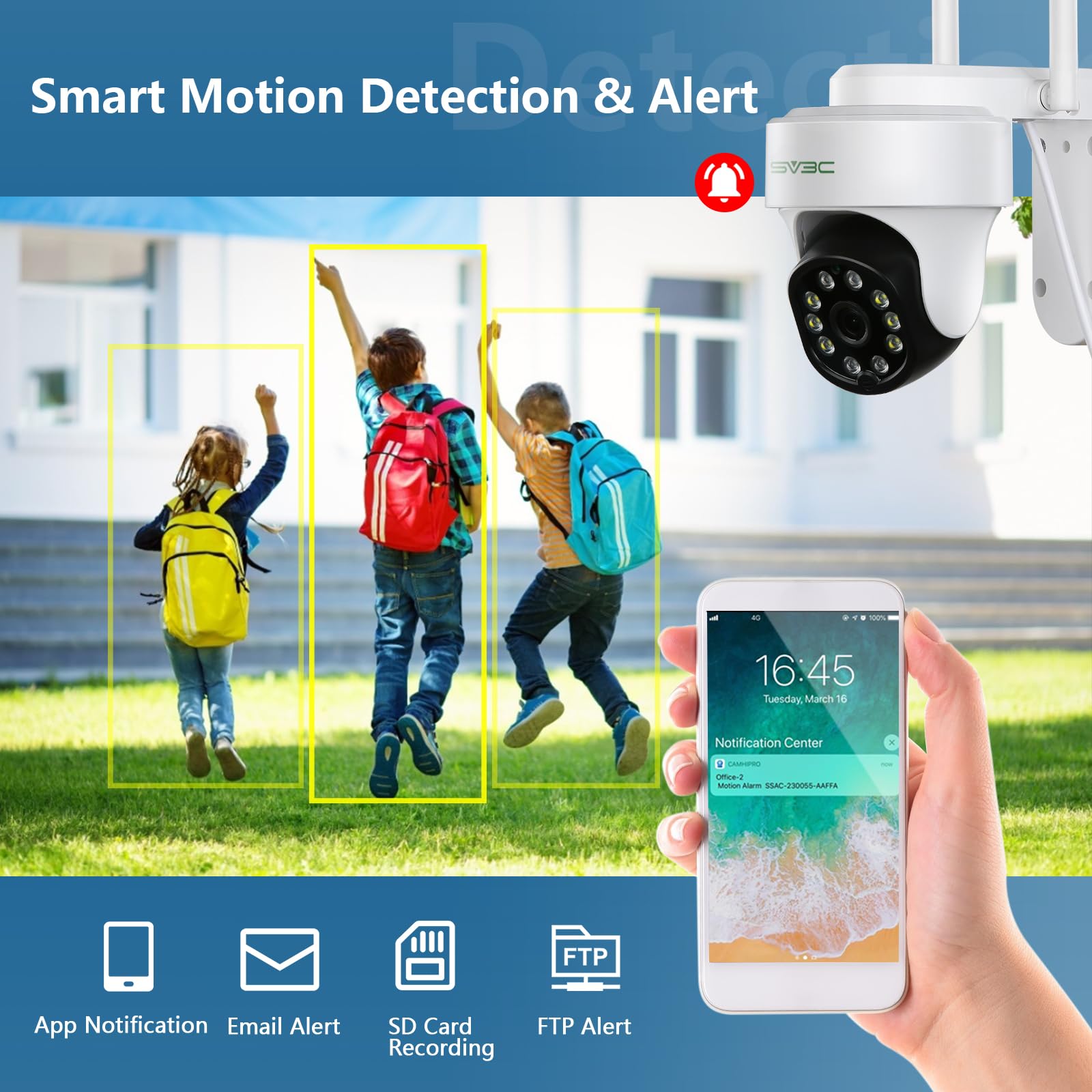 SV3C WiFi Security IP Camera Outdoor, Auto Tracking 1080P PTZ Pan Tilt Home Dome Cameras Support Floodlight Color Night Vision, ONVIF, Humanoid Detect, 2-way Audio, FTP, Cloud&Max 128G SD Card Storage