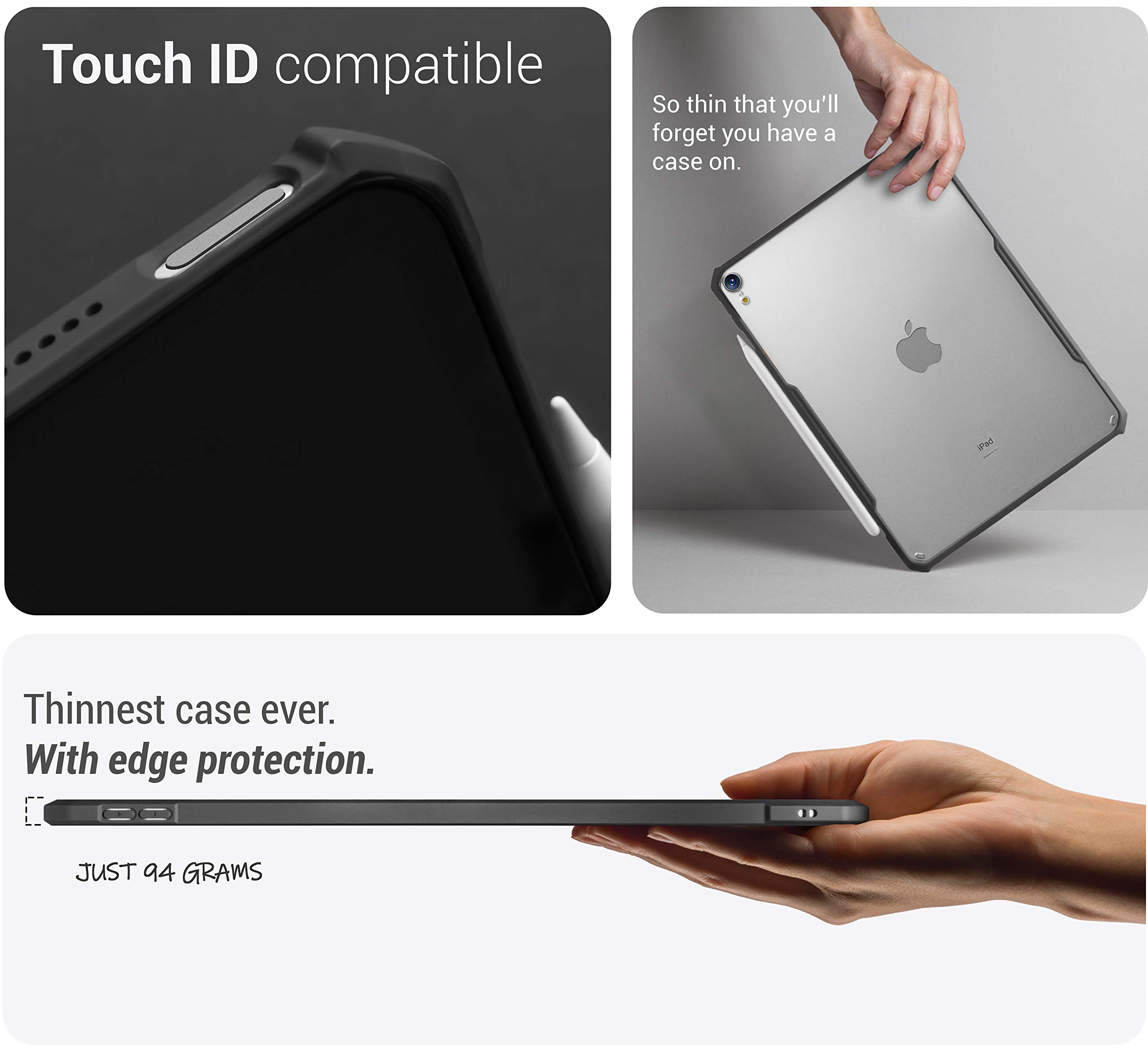 TineeOwl iPad Air 11 Inch Case (2024) M2, 5/4 Case 10.9 inch (2022/2020), Ultra Thin, Matte Clear Case, Supports Apple Pencil Charging and Touch ID, TPU Bumper (Black/Matte Back)