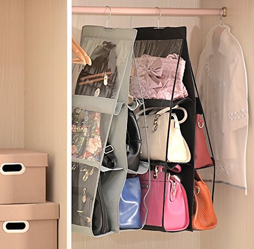 Geboor Hanging Handbag Organizer Dust-Proof Storage Holder Bag Wardrobe Closet for Purse Clutch with 6 Larger Pockets Black(1Pcs)