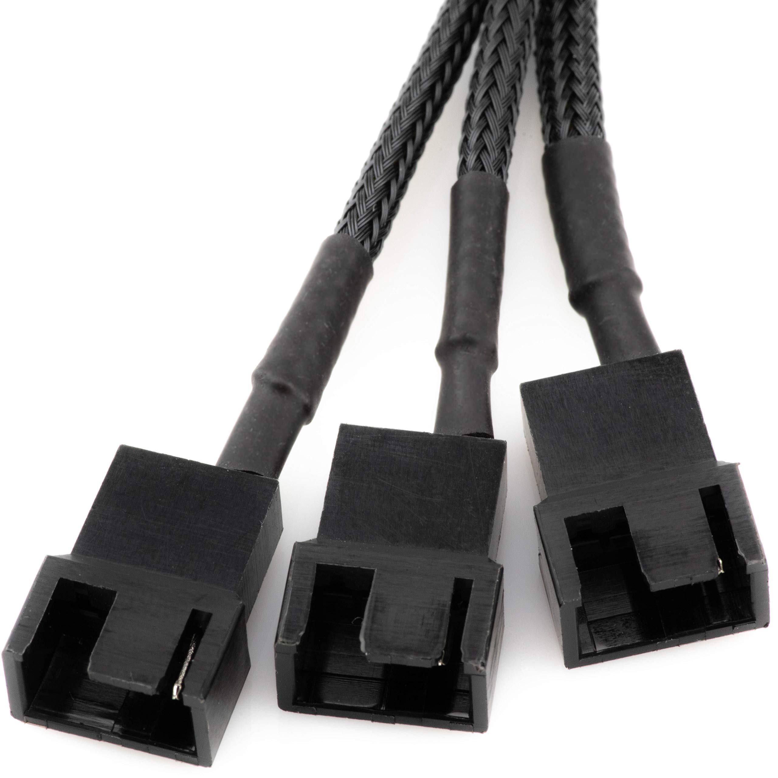 CRJ 15-Pin SATA to 3 PC Fan Power Adapter Cable - 12-inch (30cm), Black Sleeved - Power Up to Three 3-Pin & 4-Pin Computer Cooling Fans from an ATX 15-Pin SATA Power Connector (12V - Full Speed)