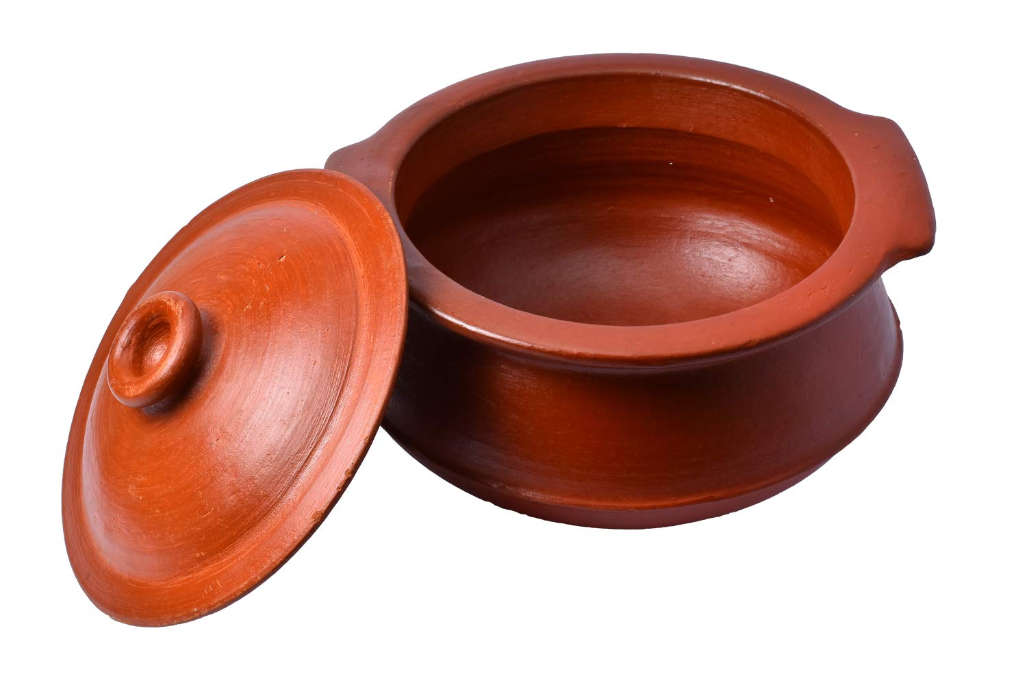 Indian best traditional cookware earthenware| Handmade Pottery Clay Pots/ Earthen Cookware for Cooking and Serving- Handi Small Size-Organic-Pre-Seasoned-Natural Red- 2 Liter with Lid