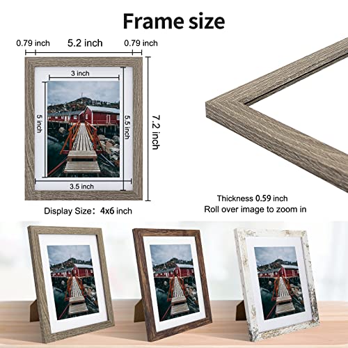 BEYAHELA Rustic 4x6 Picture Frame Set 6 Pack, White 4x6 Photo Frames with Mat, Distressed Wood Farmhouse Frame for Table Top Display Frames 4x6 for Wall Decoration with Real Glass&Hang nails (Mixed)