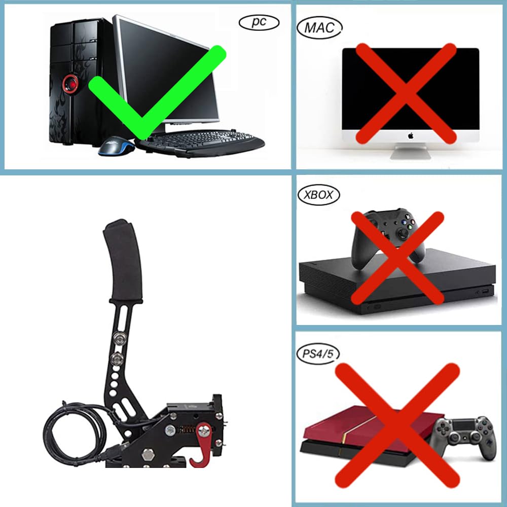 CNRAQR PC Racing Game USB Handbrake for 16Bit SIM for Racing Games, Compatible with G27 G29 G920 G923 T500 T300 Simulate Linear Handbrake(With Fixing Clip and Plate