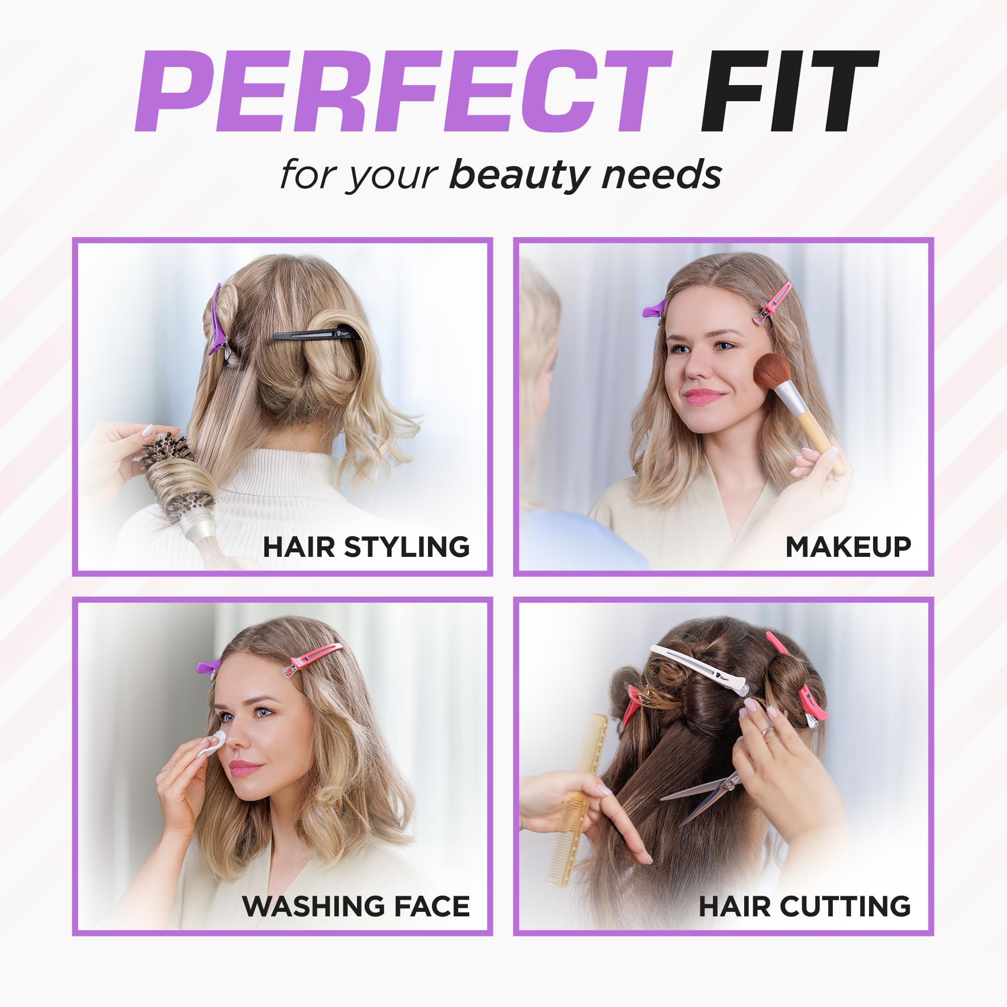 Fagaci Firm Grip Hair Clips with Silicone Band - Durable Duckbill and Alligator Clips for Sectioning, Styling, and Salon Use