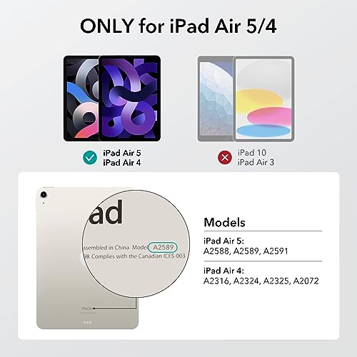 ESR for iPad Air 5th Generation Hybrid Case (2022), iPad Air 4th Generation Case (2020) with Pencil Holder, Removable Magnetic Cover, Vertical Stand, Rebound 360 Series, Black