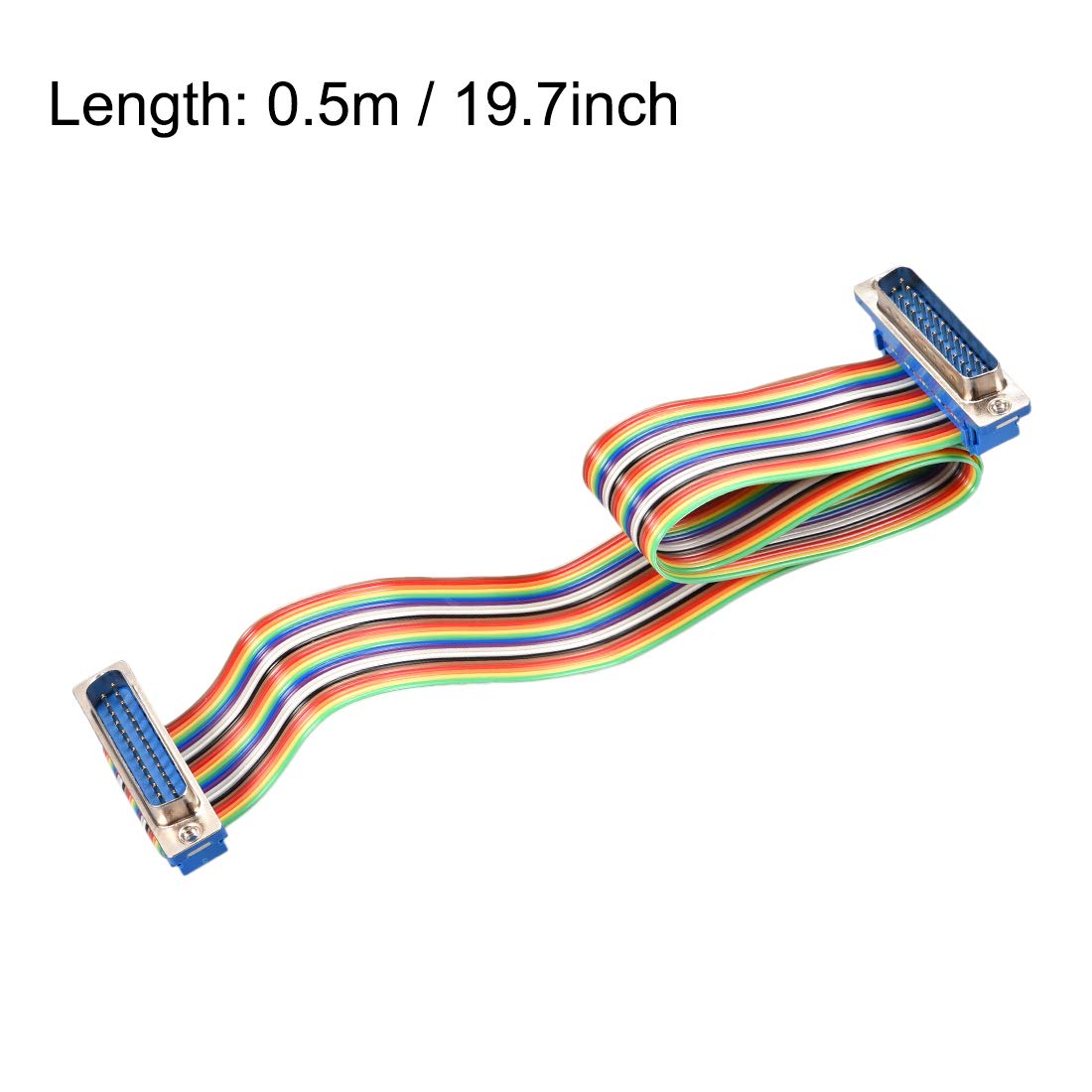 uxcell® IDC Rainbow Wire Flat Ribbon Cable DB25 Male to DB25 Male Connector 2.54mm Pitch 19.7inch Length