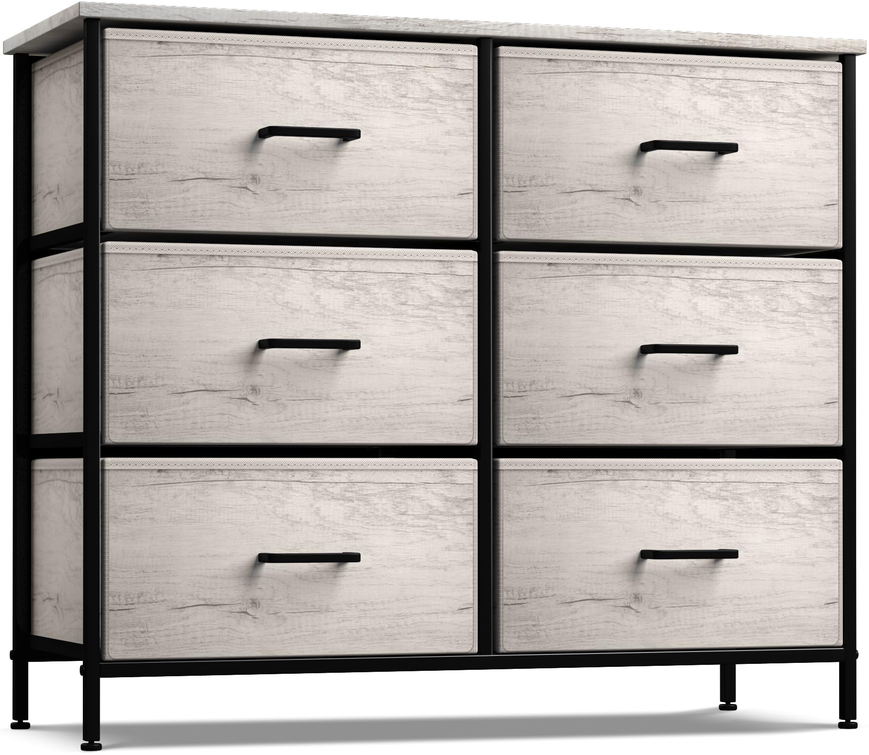 Sorbus Dresser with 6 Faux Wood Drawers - Chest Organizer Unit with Steel Frame Wood Top & Handle Easy Pull Fabric Bins for Clothes - Storage Furniture for Bedroom, Hallway, Living Room & Closet
