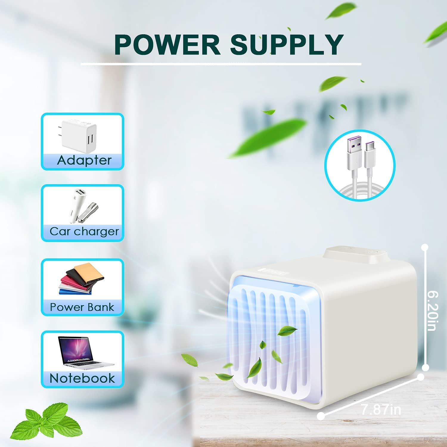 BEKTUTO Portable AC Air Conditioner, Mini Cooling Fan with 2 Ice Packs USB & LED, Adjustable Speeds LED Night Light Personal Air Cooler for Room Office Bedroom Outdoor