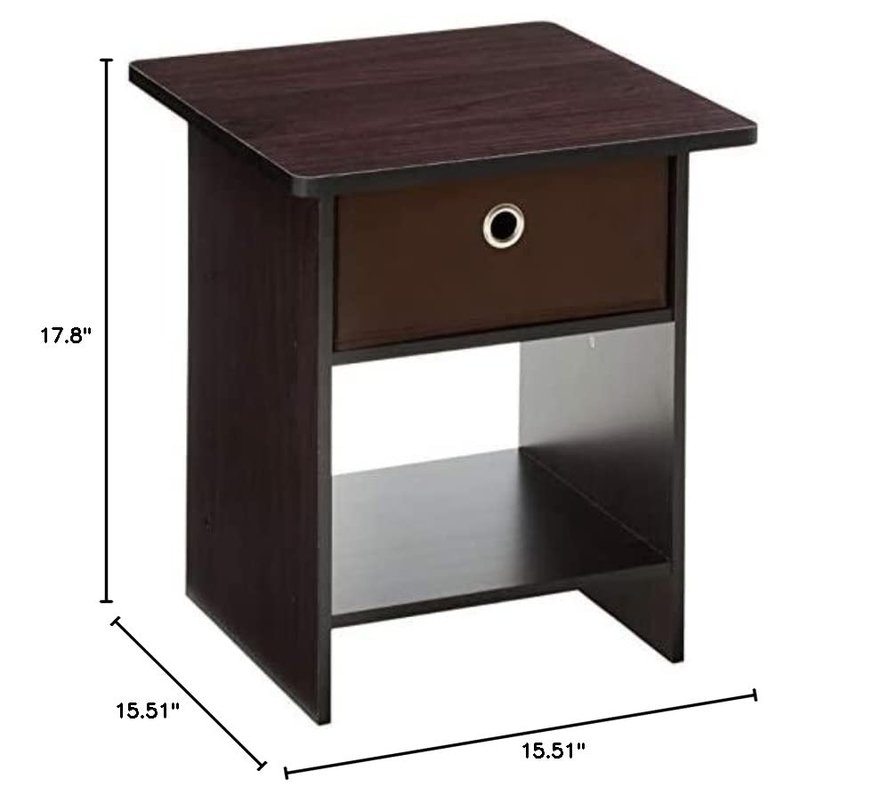Furinno Dario End Table / Side Table / Night Stand / Bedside Table with Bin Drawer, 1-Pack, Dark Walnut