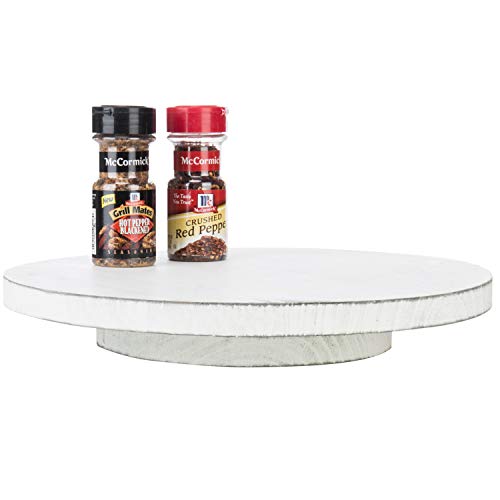 MyGift 13 Inch Vintage White Wood Lazy Susan Turntable Rotating Tray Condiment Serving Tray, 360 Degree Spinning Spice Rack Organizer