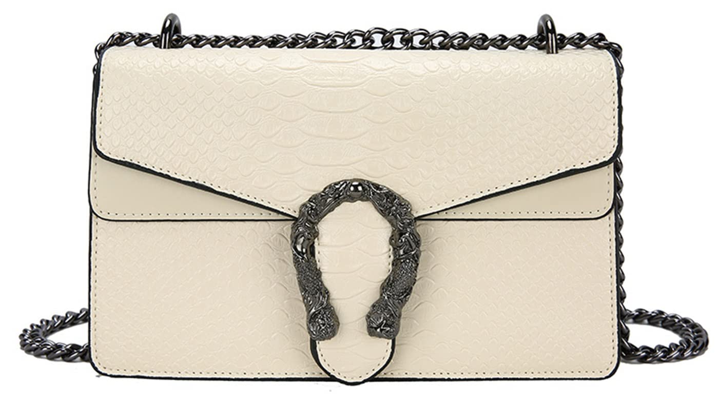 Crossbody Bags for Women Shoulder Hangbag Snake Printed Leather Small Square Satchel Purse Metal Chain Strap Clutch