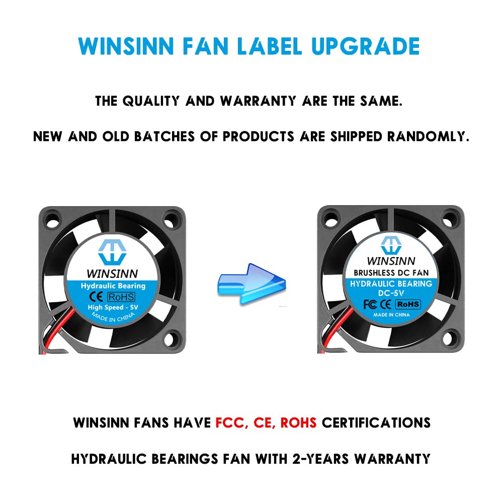 WINSINN DC 20mm Fan 5V 2010 Hydraulic Bearing Brushless Cooling 20mmx10mm 2PIN (Pack of 2Pcs)