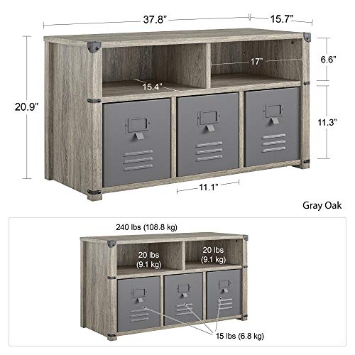 Little Seeds Nova Bedroom Grey Storage Bench, Gray Oak