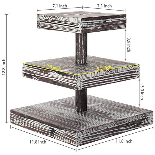 MyGift 3-Tier Torched Wood Cupcake Stand, Dessert Appetizer Serving Tray Tower