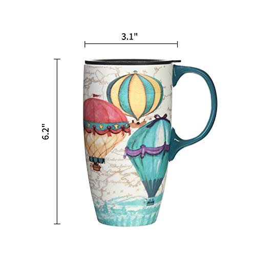 TZSSP Coffee Ceramic Mug Porcelain Latte Tea Cup With Lid 17oz. Balloon