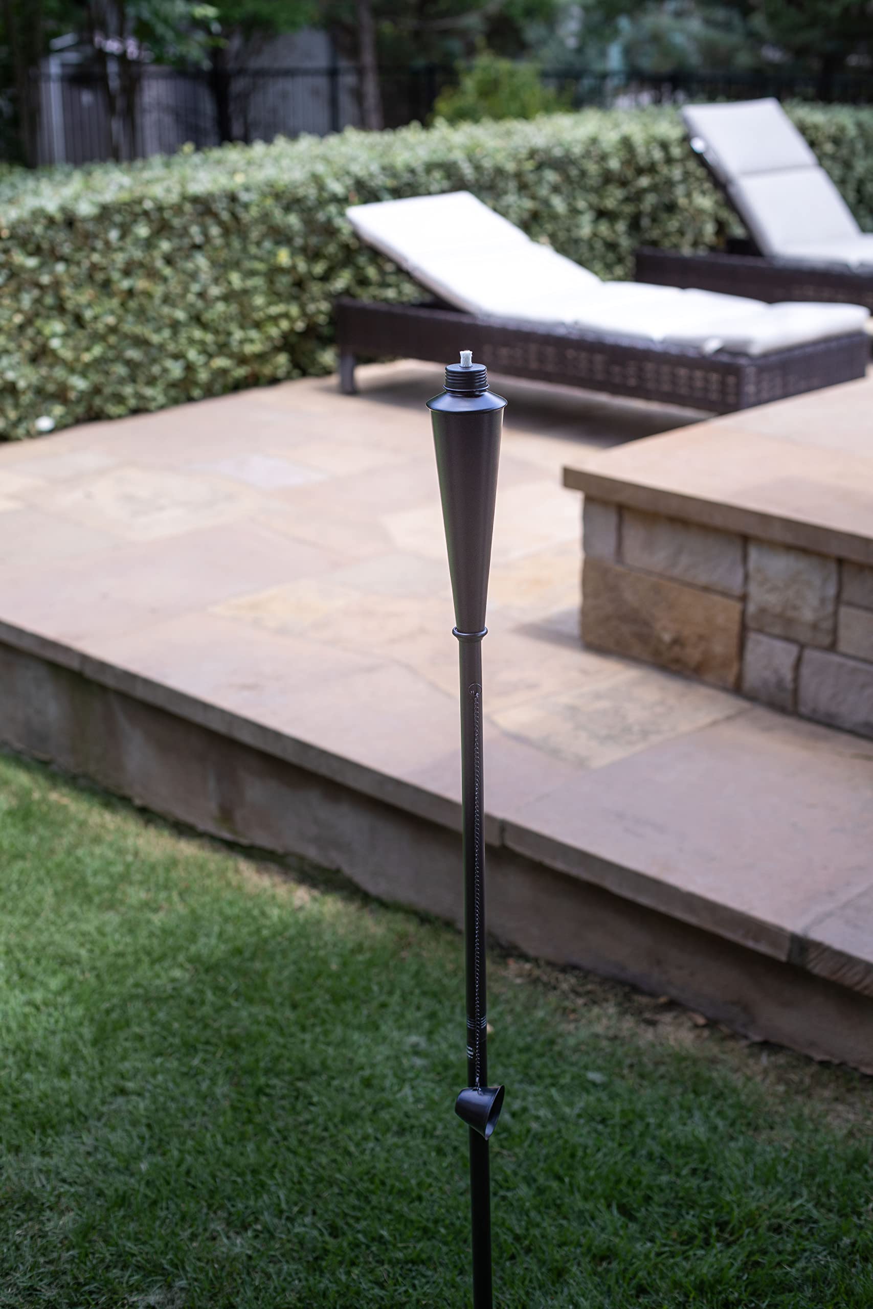 BIRDROCK HOME Mallorca Outdoor Torches - Relaxing Backyard Lighting, Easy Refill Extra Wide Mouth, Adjustable Height, Citronella Oil Compatible - Set of 4, Black, 13oz