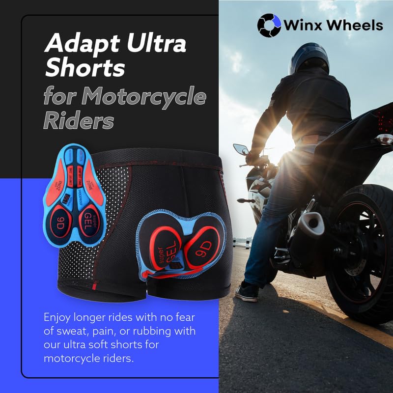 Adapt Ultra Motorcycle Biker Shorts - Moisture Wicking Shorts - Padded Shorts Prevents Rubbing & Chafing - Mens Biker Shorts Black