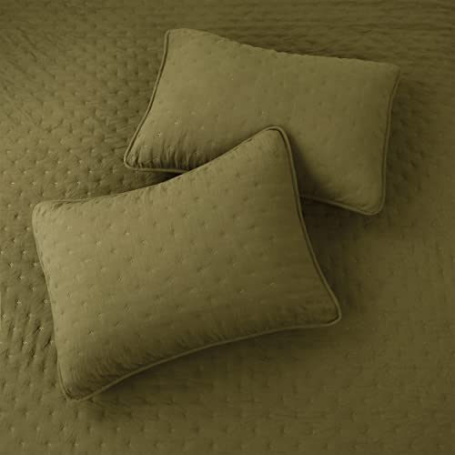 Green King Size Quilt Bedding Sets with Pillow Shams, Olive Lightweight Soft Bedspread Coverlet, Sage Quilted Blanket Thin Comforter Bed Cover, All Season Summer Spring, 3 Pieces, 104x90 inches